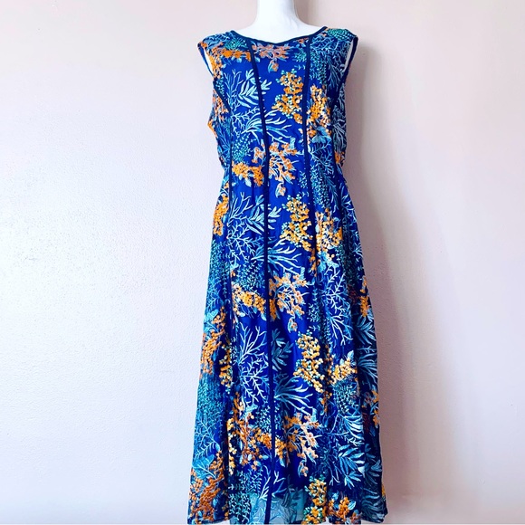 Reba | Dresses | Reba Navy Blue Green Orange Embroidered Floral ...